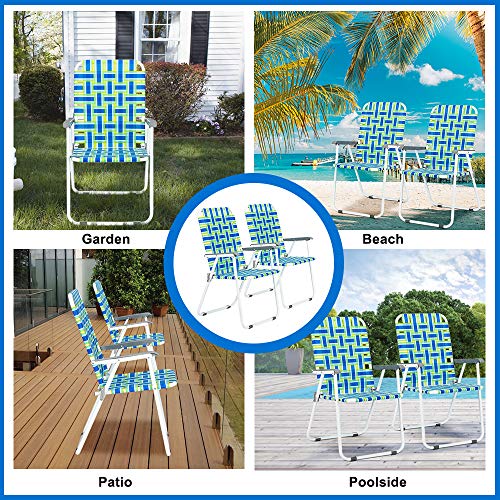 VINGLI Oversized Patio Lawn Chairs Folding 1 Piece, Webbed Folding Chair Outdoor Beach Chair Portable Camping Chair for Yard, Garden (Blue, Oversize)