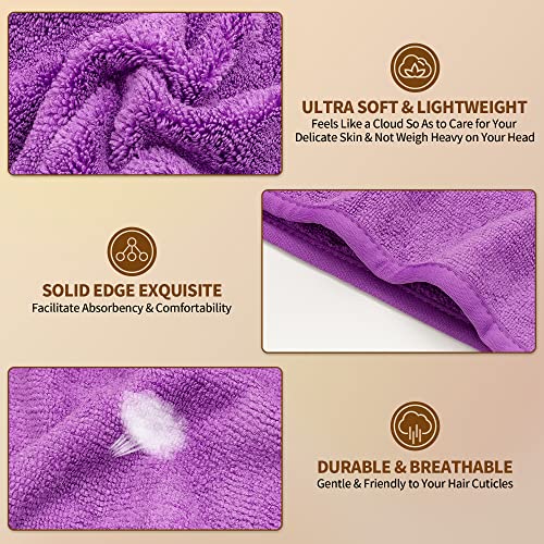 NEXCOVER Microfiber Hair Towel, 2 Pack (Grey+Purple) 9.8 inch X 25.5 inch Hair Turbans,Ultra Absorbent,Fast Drying Hair Towel Wraps,Head Towels for Women Wet Hair,Long,Curly,Thick,Frizzy Hair