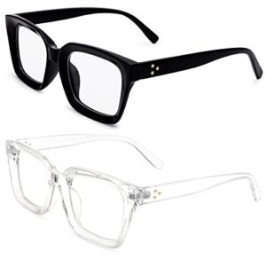 coasion classic non-prescription clear lens eyeglasses for women thick square frame eyewear (transparent + bright black)