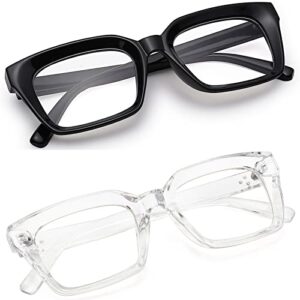 COASION Classic Non-prescription Clear Lens Eyeglasses for Women Thick Square Frame Eyewear (Transparent + Bright Black)