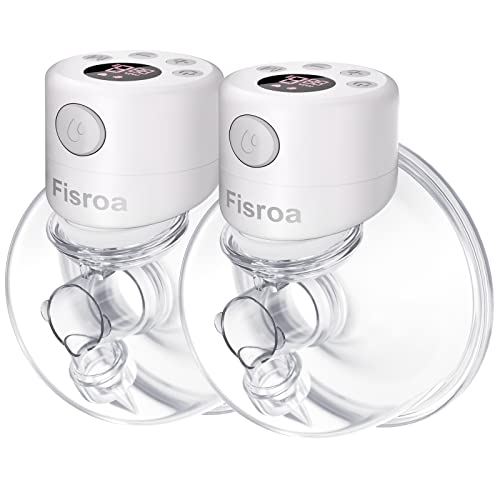 Fisroa Hands Free Breast Pump, Double Wearable Breast Pumps for Breastfeeding, Electric Portable Wireless Breast Extractor with 2 Modes & 9 Levels Low Noise, LCD Display and Memory Function