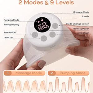 Fisroa Hands Free Breast Pump, Double Wearable Breast Pumps for Breastfeeding, Electric Portable Wireless Breast Extractor with 2 Modes & 9 Levels Low Noise, LCD Display and Memory Function