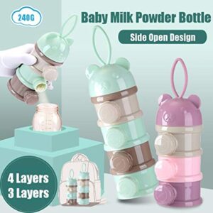 4 Layers Baby Milk Powder Formula Dispenser, Infant Milk Powder Box Stackable Food Snacks Storage Box Formula Container for Travel (Light Green)