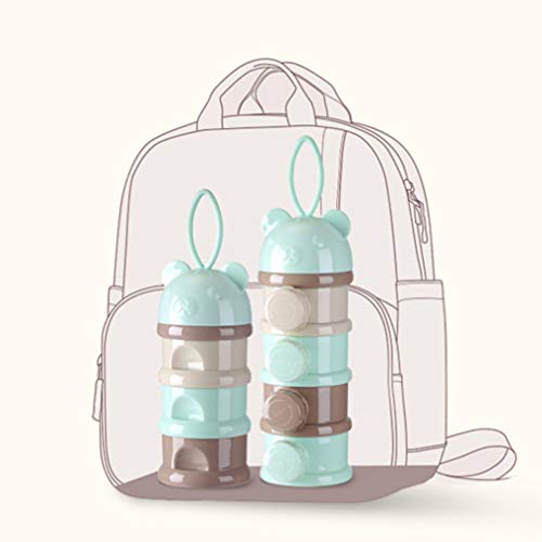 4 Layers Baby Milk Powder Formula Dispenser, Infant Milk Powder Box Stackable Food Snacks Storage Box Formula Container for Travel (Light Green)