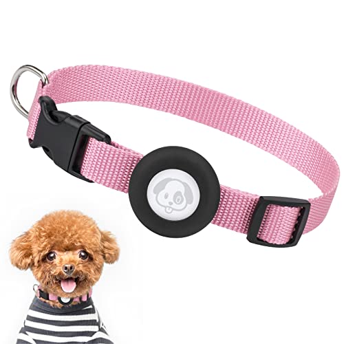 Airtag Dog Collar, Adjustable Air Tag Dog Collar with Durable Quick Snap Buckle, Imitation Nylon Dog Collar with Waterproof Apple Airtag Holder for Small Medium Large Dogs