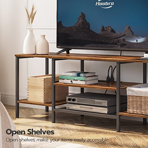 HOOBRO TV Stand with Power Outlets to 65 Inches, TV Console Table with Open Storage Shelves Cabinet, Industrial Media Entertainment Center for Living Room Bedroom, Rustic Brown and Black BF40DS01