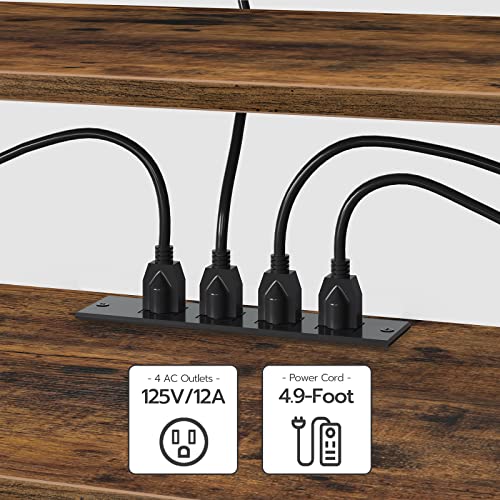 HOOBRO TV Stand with Power Outlets to 65 Inches, TV Console Table with Open Storage Shelves Cabinet, Industrial Media Entertainment Center for Living Room Bedroom, Rustic Brown and Black BF40DS01