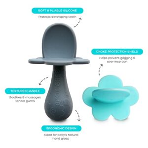 Grabease Baby Silicone Spoon Set for Baby-Led Weaning & First Stage Self-Feeding: Soft, Safe 100% Food-Grade Silicone, Safe for Dishwasher, No BPA/PVC/Latex/Phthalates, Set of 2 (Teal, Gray)