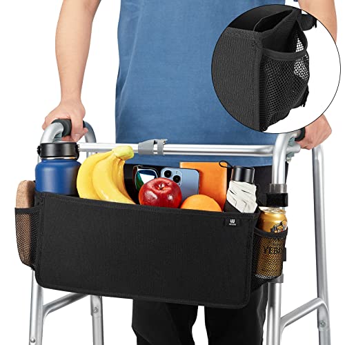 Wiicare Walker Basket for Folding Walker, Basket for Walkers for Seniors with Cup Holder, Foldable Walker Bag, Walker Accessories Gift for Friends, Family and Elders, Not Fit Rollator Walker - Black