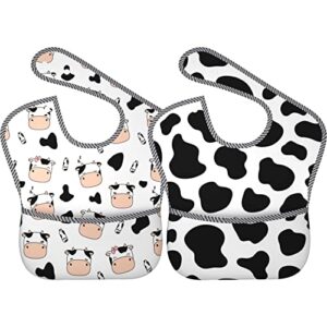 qwalnely cow print baby stuff 2packs baby bibs for 3-24 months waterproof washable fabric for boys girls stuff, terry bibs, newborn toddler bibs organic bibs