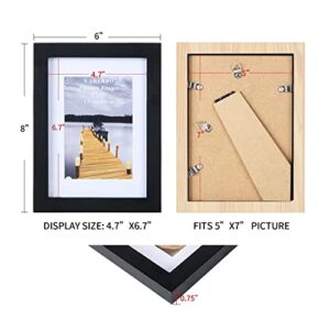 Sherbo 5x7 Wooden Picture Frames Set of 2 Display Pictures With Mat And Acrylic Sheet Clear Cast Plexiglass for wall decor table and Wall Mounting Photo Frames,Black (2, 5x7)