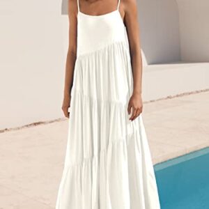 ANRABESS Women’s Summer Casual Loose Sleeveless Spaghetti Strap Tiered Asymmetric Beach Maxi Long Dress 523bai-S White