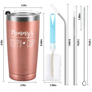 Gtmileo Daddys and Mommys Sippy Cup Stainless Steel Insulated Travel Tumbler Set, Mothers Day Fathers Day Christams Birthday Gifts for Dad Mom New Parents Papa Mama Anniversary(20oz, Rose Gold&Black)