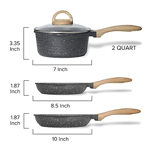 JEETEE Pots and Pans Set Nonstick, Induction Granite Coating Cookware Sets 4 Pieces with Frying Pan, Saucepan, PFOA Free, (Grey, 4pcs Cookware Set)