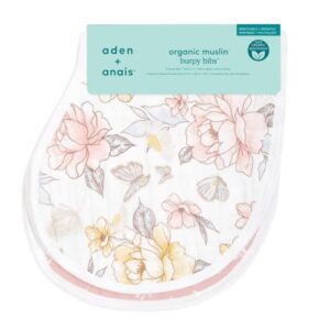 aden + anais 100% Organic Cotton Muslin Burpy Bib – Multi-Use, Absorbent 4-Layer Burp Cloth & Full-Coverage Snap-Closure Baby Bib, Lap-Shoulder Drool Cloth, 22.5” X 11”, 2-Pack, Earthly