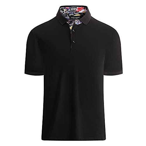 Alex Vando Mens Polo Shirts Short Sleeve Regular Fit Fashion Designed Shirt,Black,XLarge