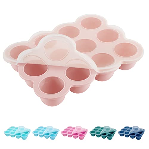 HIWOOD Baby Food Storage Container - 12 Cup Silicone Baby Food Freezer Tray with Hard Lid, Perfect Food Container for Homemade Baby Food, Vegetables & Fruit Purees, Breast Milk - Gossamer Pink