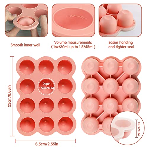 HIWOOD Baby Food Storage Container - 12 Cup Silicone Baby Food Freezer Tray with Hard Lid, Perfect Food Container for Homemade Baby Food, Vegetables & Fruit Purees, Breast Milk - Gossamer Pink