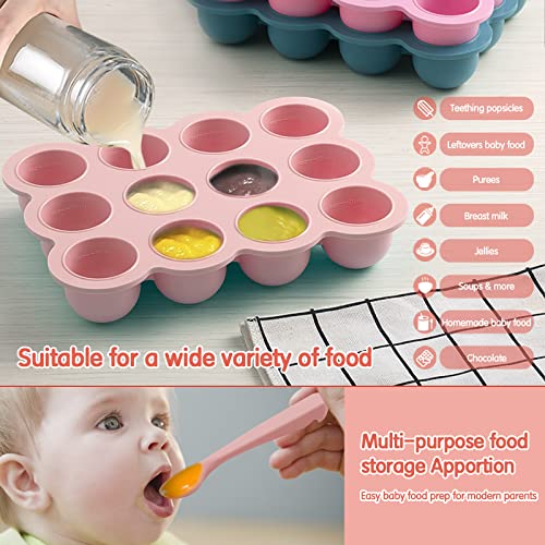 HIWOOD Baby Food Storage Container - 12 Cup Silicone Baby Food Freezer Tray with Hard Lid, Perfect Food Container for Homemade Baby Food, Vegetables & Fruit Purees, Breast Milk - Gossamer Pink