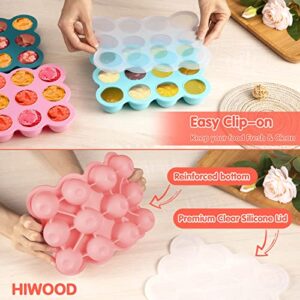 HIWOOD Baby Food Storage Container - 12 Cup Silicone Baby Food Freezer Tray with Hard Lid, Perfect Food Container for Homemade Baby Food, Vegetables & Fruit Purees, Breast Milk - Gossamer Pink