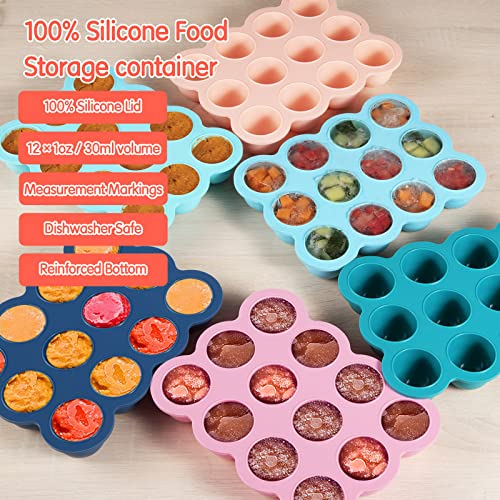 HIWOOD Baby Food Storage Container - 12 Cup Silicone Baby Food Freezer Tray with Hard Lid, Perfect Food Container for Homemade Baby Food, Vegetables & Fruit Purees, Breast Milk - Gossamer Pink