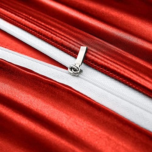 P Pothuiny 5 Pieces Satin Duvet Cover King Size Set, Luxury Silky Like Red Duvet Cover Bedding Set with Zipper Closure, 1 Duvet Cover + 4 Pillow Cases (No Comforter)