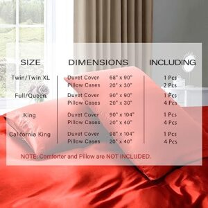 P Pothuiny 5 Pieces Satin Duvet Cover King Size Set, Luxury Silky Like Red Duvet Cover Bedding Set with Zipper Closure, 1 Duvet Cover + 4 Pillow Cases (No Comforter)