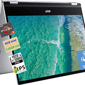 Acer 2023 Newest Spin 514 2-in-1 Convertible Chromebook,AMD Ryzen 3 3250C (Up to 3.5GHz),14 Inch FHD IPS Touchscreen,8GB RAM,128GB eMMC,WiFi,Backlit Keyboard,12+ Hours,Silver