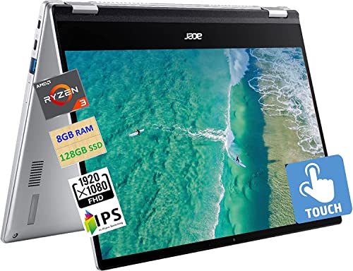 Acer 2023 Newest Spin 514 2-in-1 Convertible Chromebook,AMD Ryzen 3 3250C (Up to 3.5GHz),14 Inch FHD IPS Touchscreen,8GB RAM,128GB eMMC,WiFi,Backlit Keyboard,12+ Hours,Silver