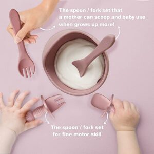 Pink Baby Feeding Set – Baby Feeding Supplies Set with Bib, Sippy Cup, First Stage Toddler Utensils, Suction Bowl, Divided Plate, Baby Spoon and Fork – Food-Grade Silicone Baby Led Weaning Supplies