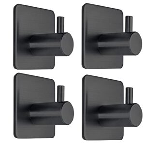 fotosnow black adhesive towel hooks heavy duty stick on wall hooks shower hooks for bathroom kitchen door-4 packs