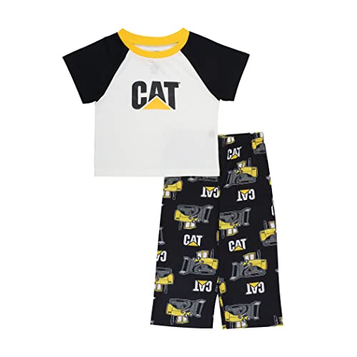 Caterpillar Boys' 2-Piece Loose-Fit Pajamas Set, CAT & Bulldozer Grid, 4T