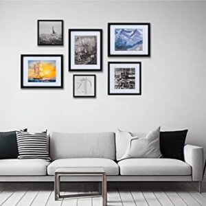 HEART ART 12x12 Black Picture Frame Set of 9, Display Pictures 8x8 with Mat or 12 x 12 without Mat, Multi Collage Gallery Square Photo Frames for Wall