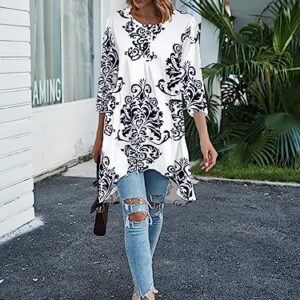 Naggoo Womens 3/4 Sleeve V Neck Button Casual Loose Flowy Swing Tunic Tops Basic Tee Shirts for Leggings L White