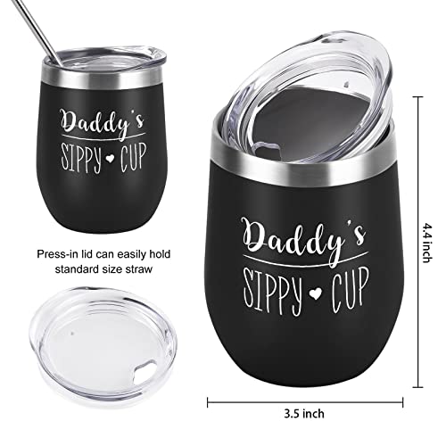 Gtmileo Daddys and Mommys Sippy Cup Stainless Steel Insulated Wine Tumbler Set, Mothers Day Fathers Day Christams Birthday Gifts for Dad Mom New Parents Papa Mama Anniversary(12oz, Rose Gold&Black)