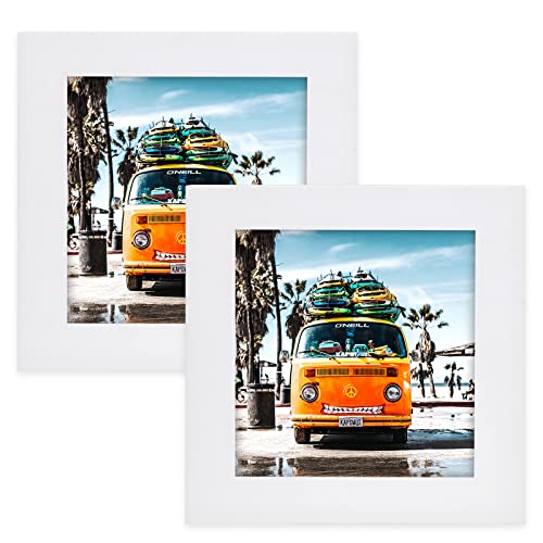 Picture Frames 4x4 White Nature Solid Wood 2 Pack for Wall Mount and Tabletop Display