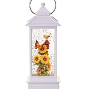 RIBC Spring Decorative Candle Water Lantern with Sunflowers, Bird and Butterfly, Battery Operated with Timer or USB - 11'' Garden Scene Lighted Water Lantern with Bird, White and Yellow