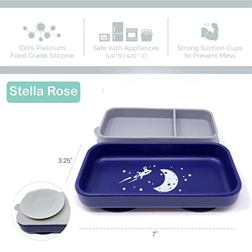 Suction-Go-Bowl® Dip-It Edition The World's Most Compact Toddler Suction Dish. 100% Food Grade Silicone. Transforms into Food Container. (Grey and Blue)