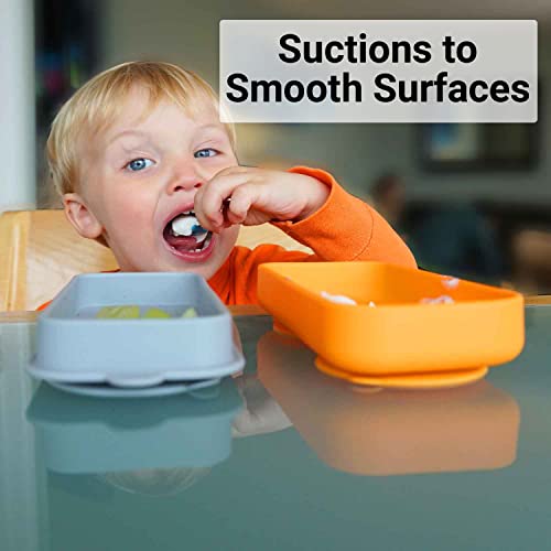 Suction-Go-Bowl® Dip-It Edition The World's Most Compact Toddler Suction Dish. 100% Food Grade Silicone. Transforms into Food Container. (Grey and Blue)