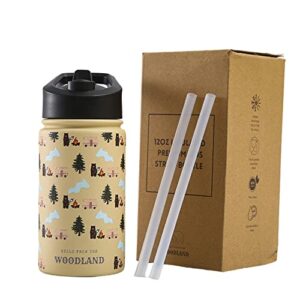 Kids Thermal Bottle with Straw Lid and Loop Cap, 12oz Premium Stainless Steel Water Bottle, Easy to Drink for Toddlers, 2 designs