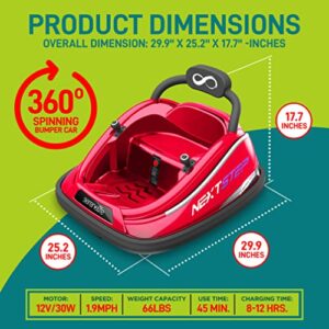 Electric Bumper Car for Kids - 12V Rechargeable Battery Powered Ride On Vehicle for Toddlers w/ 2 Driving Modes, Safety Belt, Remote Control, LED Lights, 360 Degree Spin, Dual Joystick (Red)