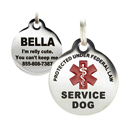 Engraved Service Dog Personalized with 4 Lines of Custom Engraved ID Stainless Steel Enameled Small