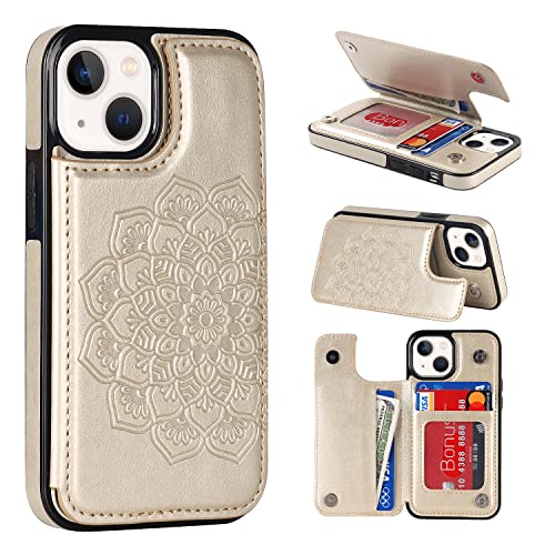 ACXLIFE iPhone 13 Mini Case 13mini Wallet Card Holder Case,Protective Cover with Credit Slot Holder and Slim Leather Case for iPhone 13 Mini 5.4Inch (Gold)