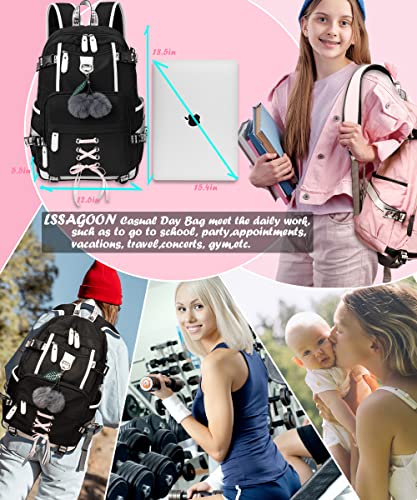 LSSAGOON Backpack for Women Teen Kids Girls, Water Resistant Casual Daypack Fits Laptop with USB Charging Port,Cute Bookbag for Travel,School,Hiking,Gift…