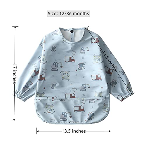 NEHET Waterproof Baby Bibs,Infant Toddler Long Sleeve Feeding Bib With Food Catcher Super Soft Wipe Clean