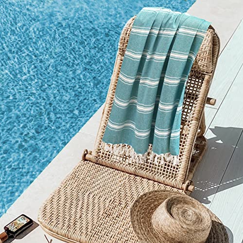 Belizzi Home Peshtemal Turkish Towel 100% Cotton Chevron Beach Towels Oversized 36x71 Set of 4, Beach Towels for Adults, Soft Durable Absorbent Extra Large Bath Sheet Hammam Towel - Teal