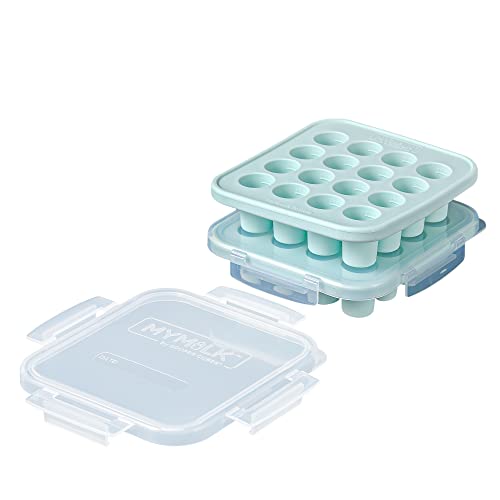 MyMilk by Souper Cubes Half-Ounce Silicone Tray - Freeze and Store Breast Milk and Baby Food - 2 pack - fits any baby bottle (Mint)