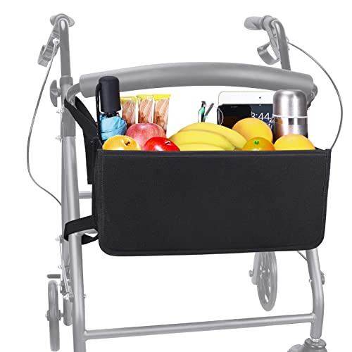 Rollator Basket, Dotday Rollator Walker Bag w/Cup Holder, Easy to Use Folding Rollator Walker Storage Bag, Never Tipping Over The Walker, Best Gift for Family and Friends - (for Rollator Walkers)