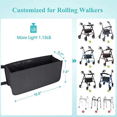 Rollator Basket, Dotday Rollator Walker Bag w/Cup Holder, Easy to Use Folding Rollator Walker Storage Bag, Never Tipping Over The Walker, Best Gift for Family and Friends - (for Rollator Walkers)