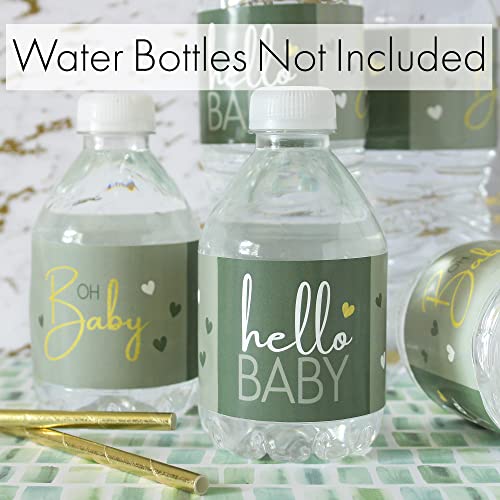 Green and Gold Baby Shower Water Bottle Labels - Greenery Sweet Baby Waterproof Wrappers - 24 Stickers